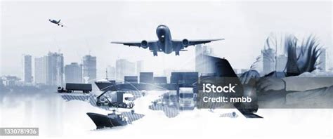 세계 물류 배경 또는 운송 산업 또는 해운 사업 컨테이너 화물 선적 트럭 배달 비행기 수입 수출 개념 수송에 대한 스톡 사진 및 기타 이미지 Istock