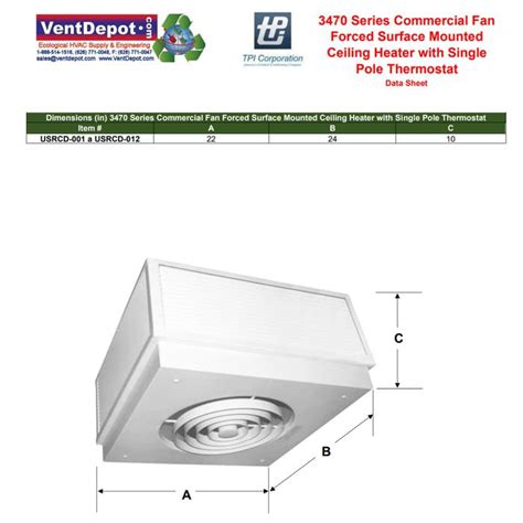 Radial Louver Cone Diffuser Heaters Downflow Fan Forced 3470 Series Commercial Fan Forced