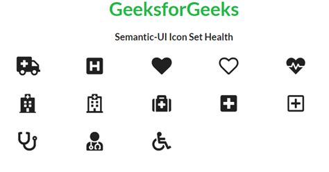 Semantic Ui Icon Set Health Geeksforgeeks