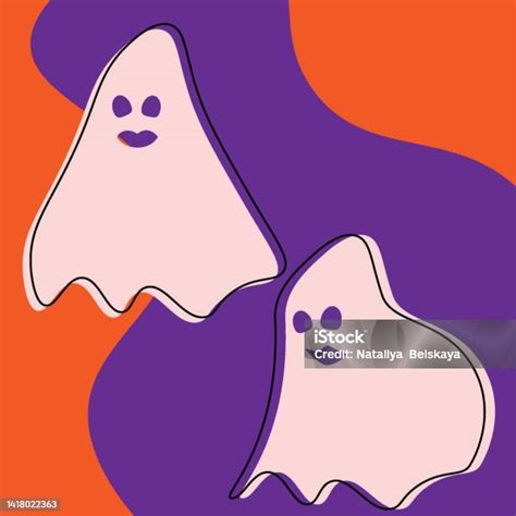트렌디 한 색조의 추상적 인 배경에 두 개의 웃는 유령의 할로윈을 배경으로 한 벡터 할로윈 10월에 대한 스톡 벡터 아트 및