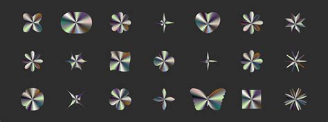 추상 홀로그램 모양입니다 하트 데이지 나비 별 꽃 트렌디 한 복고풍 Y2k 스타일 벡터 일러스트 레이 션 1980 1989 년에 대한 스톡 벡터 아트 및 기타 이미지