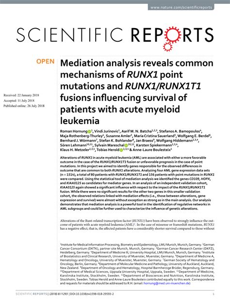 PDF Mediation Analysis Reveals Common Mechanisms Of RUNX1 Point
