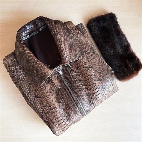 Real Python Leather Classic Men Jacket With Fur Men Python Jacket