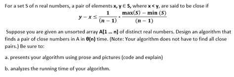 for a set s of n real numbers a pair of elements x