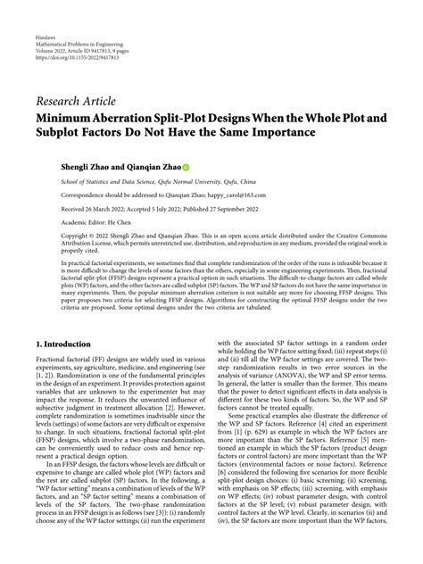 Pdf Minimum Aberration Split Plot Designs When The Whole Plot And