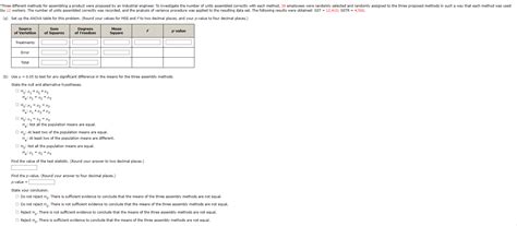 Solved A Set Up The ANOVA Table For This Problem Round Chegg Com