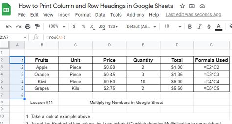 How To Print Column And Row Headings In Google Sheets Step By Step