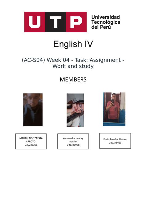 Week Ingles Iv Semana English IV AC S Week Task Assignment Work And Study