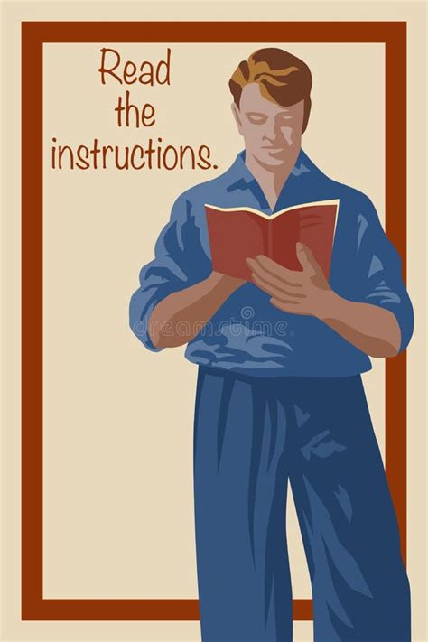Read The Instructions Retro Vintage Poster With Man Reading A Book