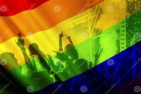 Silhouette Einer Parade Von Schwulen Und Lesben Mit Regenbogenflagge