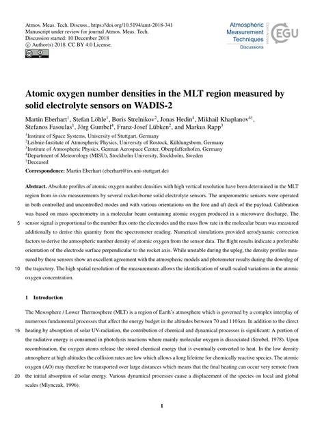 Pdf Atomic Oxygen Number Densities In The Mlt Region Measured By