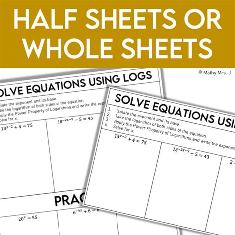 Solve Exponential Equations Using Logarithms Notes Lesson Worksheet Video