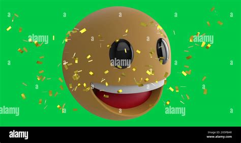 Image Of Confetti Falling Over Smiling Emoji Emoticon Icon Over Green