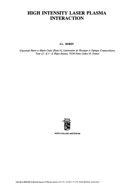 High Intensity Laser Plasma Interaction Pdf Pdf Plasma Physics Electromagnetic Radiation