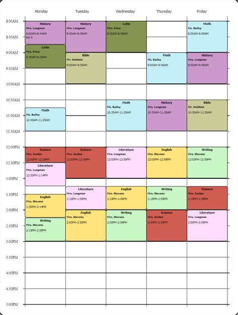Free College Schedule Maker Examples And Forms