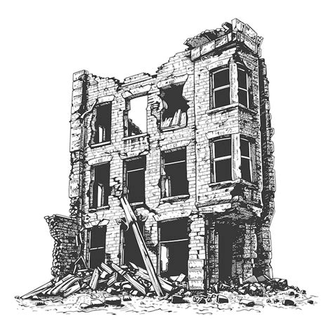 Edifícios Abandonados Com Estilo De Gravura Cor Preta Apenas Vetor