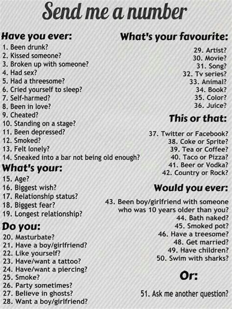 Give Me A Number Question Game Getting To Know Someone Snapchat Questions