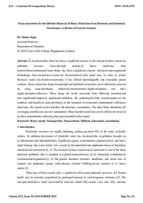 Pdf Nano Adsorbents For The Effective Removal Of Heavy Metal Ions