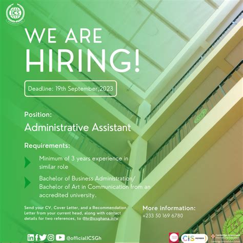 We Are Hiring Administrative Assistant Accra Campus International Community School