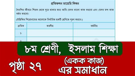 Class Islam Shikkha page অষটম শরণর ইসলম শকষ পষঠ ২৭ এর উততর Class Islam