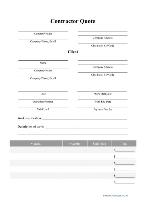Contractor Quote Template Fill Out Sign Online And Download Pdf Templateroller
