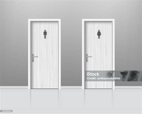 남성과 여성의 성별에 대 한 화장실 문입니다 남자와 여자 화장실 문입니다 벡터 문에 대한 스톡 벡터 아트 및 기타 이미지 문 0명 3차원 형태 Istock