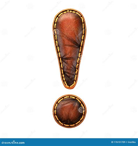 Symbol Exclamation Mark Made Of Leather 3d Render Font With Skin