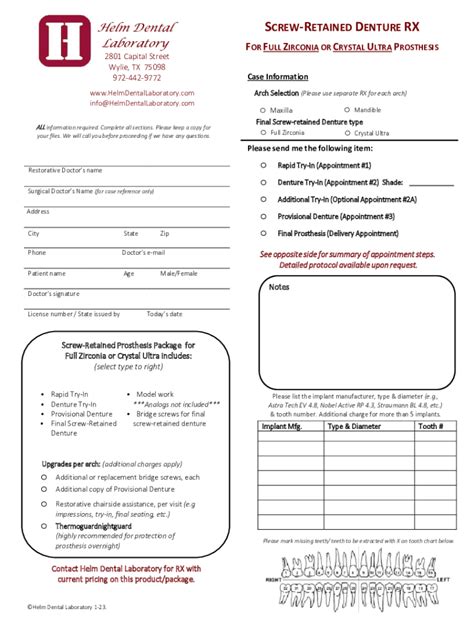 Fillable Online Screw Retained Denture Rx For Full Zirconia Or