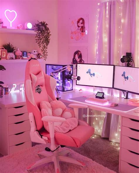 Pink Gaming Room Game Room Design Video Game Room Design Gaming