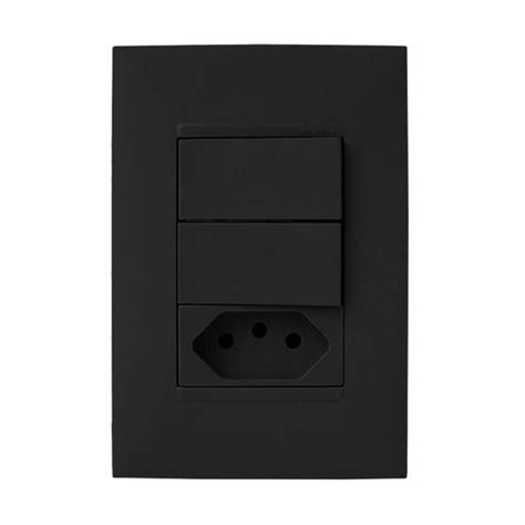 Cj Duplo Paralelo Tomada 20A 4X2 Pial Plus Preto Interruptores