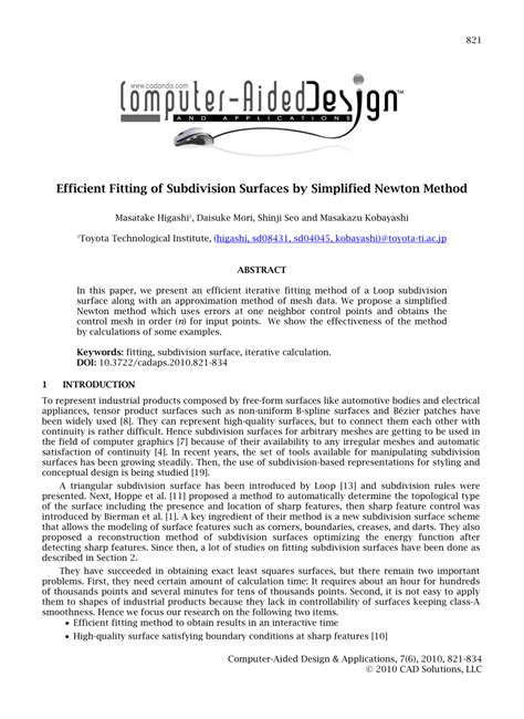 Pdf Efficient Fitting Of Subdivision Surfaces By Simplified Newton Method