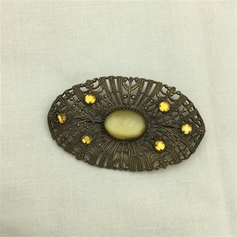 Antique Czech Art Deco 1910s To 1920s Yellow Satin Gl Gem