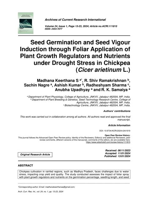 Pdf Seed Germination And Seed Vigour Induction Through Foliar