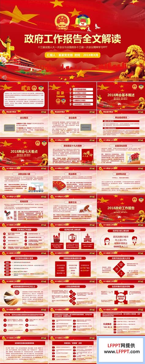 聚焦两会政府工作报告全文解读ppt模板下载 Lfppt