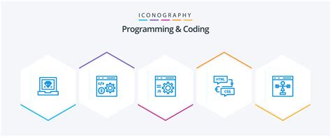 programming and coding 25 blue icon pack including development