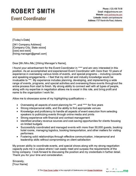 Good Cover Letter Examples Event Planner At Ruby Murray Prior Blog