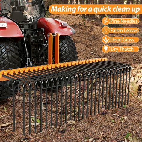 60 Inch Pine Straw Needle Rake 3 Point Landscape Rake Powder Coated