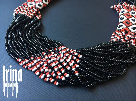 Black And Red Folk Ukrainian Necklace Seed Bead Necklace Etsy
