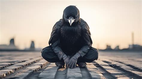 Premium Photo Image Manipulation Of Crow Like Human Focusing Sitting