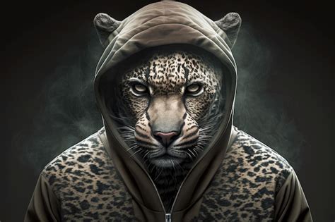 Premium Photo Portrait Of Jaguar In Sportswear And A Hood Generative Ai