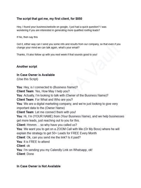 Cold Calling Script 10k Smma Vault Pdf