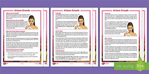 Higher Ability Uks2 Ariana Grande Differentiated Fact File