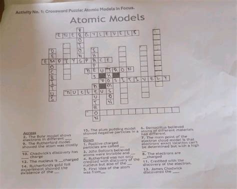 Activity No 1 Crossword Puzzle Atomic Models StudyX