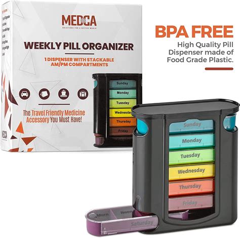 Weekly Pill Organizer With 1 Dispenser And 7 Stackable Compartments 4