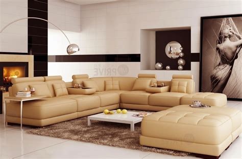 Canapé d angle en cuir italien 7 8 places elixir beige Mobilier Privé