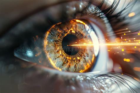 Realistic Hologram Of Human Eye And Real Eye Close Uplaser Eye Surgery