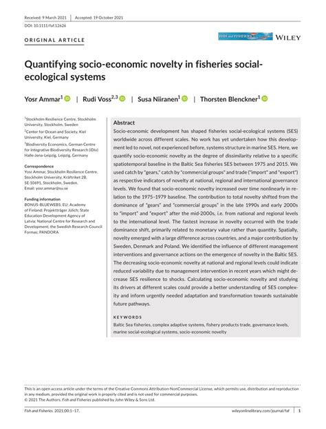 PDF Quantifying Socioeconomic Novelty In Fisheries Socialecological