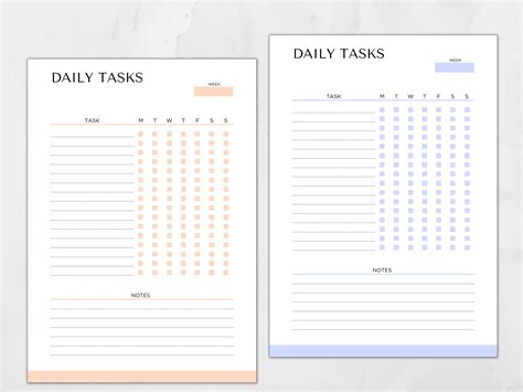 Printable Daily Tasks Template Editable Daily Checklist Daily Chore To Do List Pdf Instant