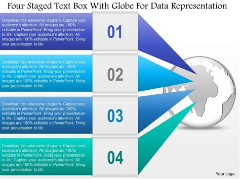 0115 four staged text box with globe for data representation powerpoint