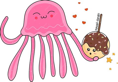 Dulce Dango Y Lindas Medusas Al Estilo Kawaii Vector Premium